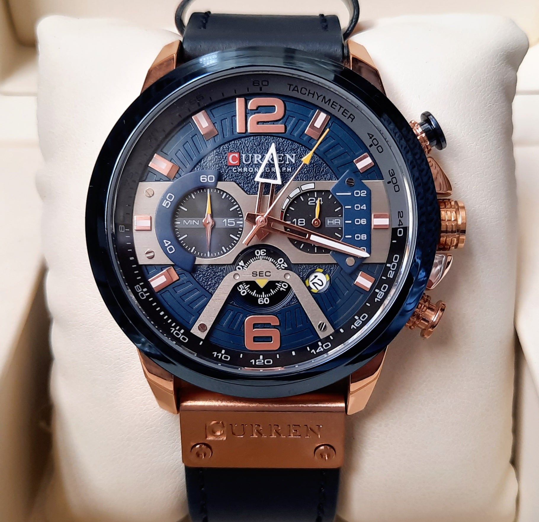 Curren Blue Golden Chronograph Working Watch – Wshoppingonline.com